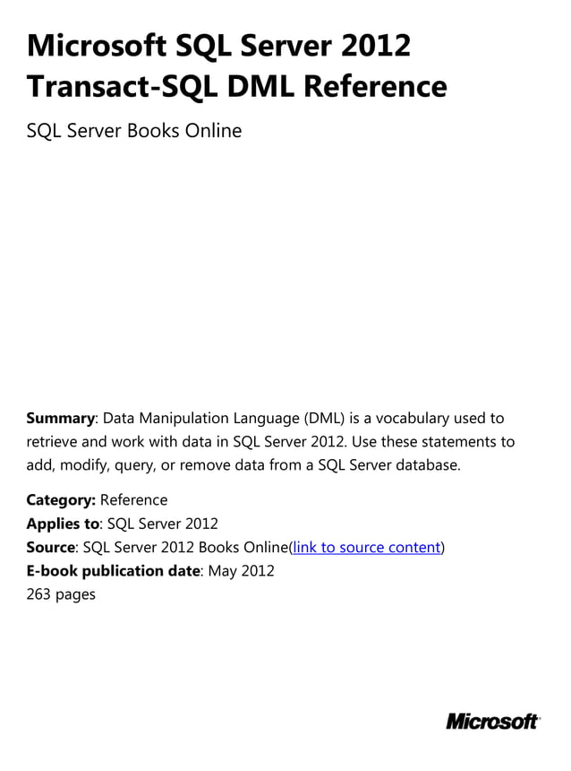 Sql Server 2012 Transact Sql Dml Reference Pdf
