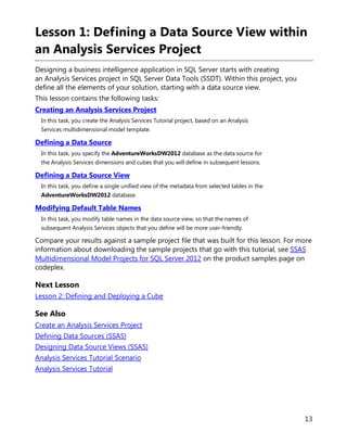Sql server 2012 tutorials analysis services multidimensional modeling | PDF