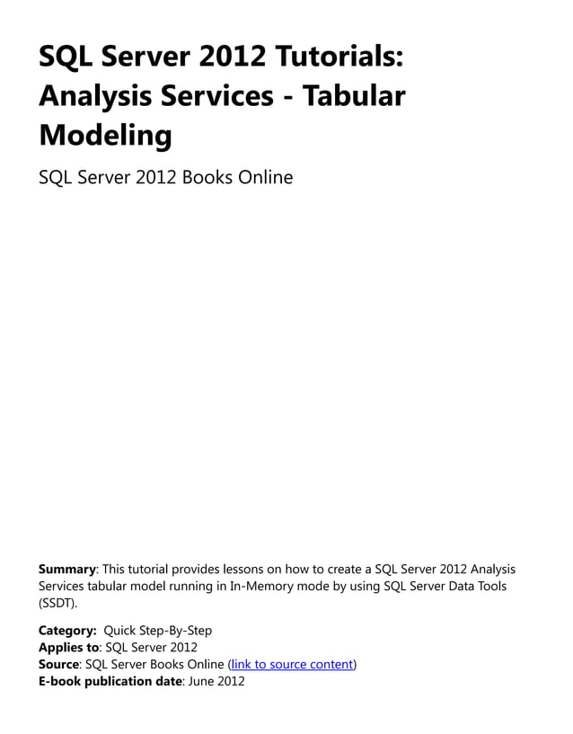 Sql server 2012 tutorials analysis services tabular modeling | PDF