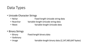 Sql server 2016: System Databases, data types, DML, json, and built-in ...