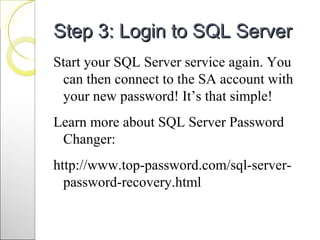 SQL Server 2016 Password Recovery / Reset | PPT