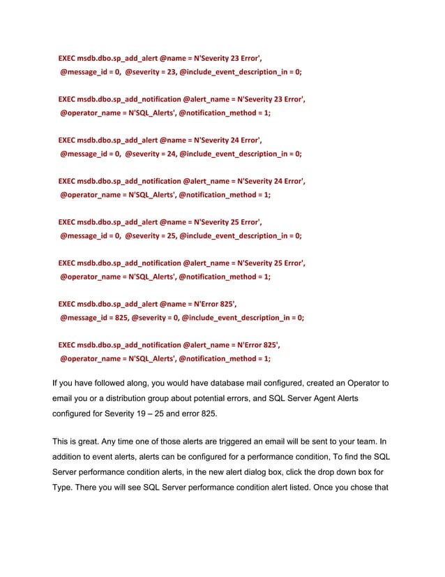 Sql server agent alerts | PDF | Databases | Computer Software and ...