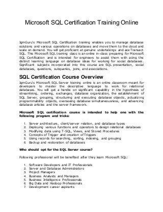 Sql server certification