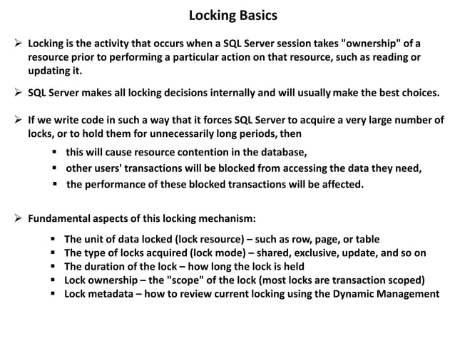 Sql server concurrency | PPTX | Databases | Computer Software and ...