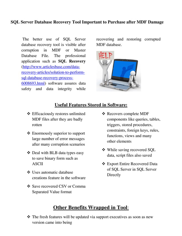 Sql Server Database Recovery Pdf