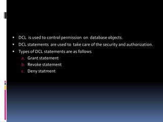 Sql server ___________data control language | PPT