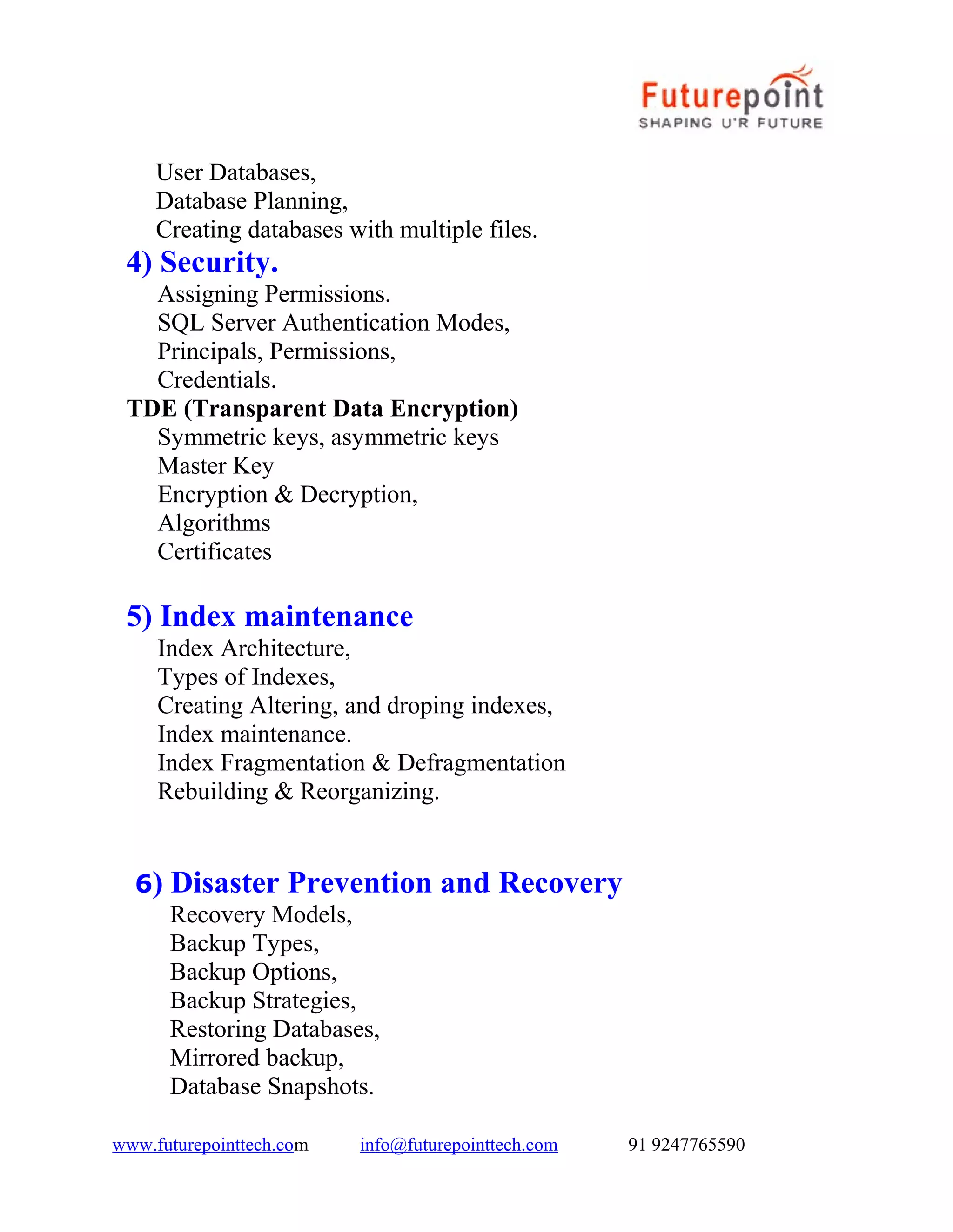 Sql server dba 2012 administration training