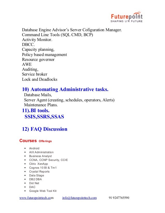 Sql Server Dba 2012 Administration Training