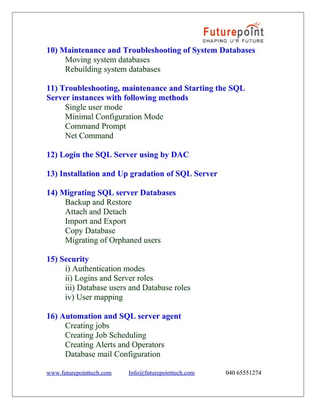 Sql server dba training | DOC