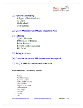 Sql server dba training | DOC