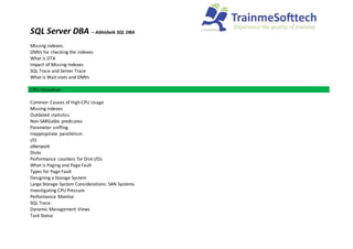 Trainmesfottech - Sql Server DBA Training Course Content | PPT