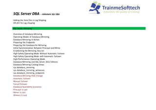 Trainmesfottech - Sql Server DBA Training Course Content | PPT