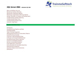 Trainmesfottech - Sql Server DBA Training Course Content | PPT