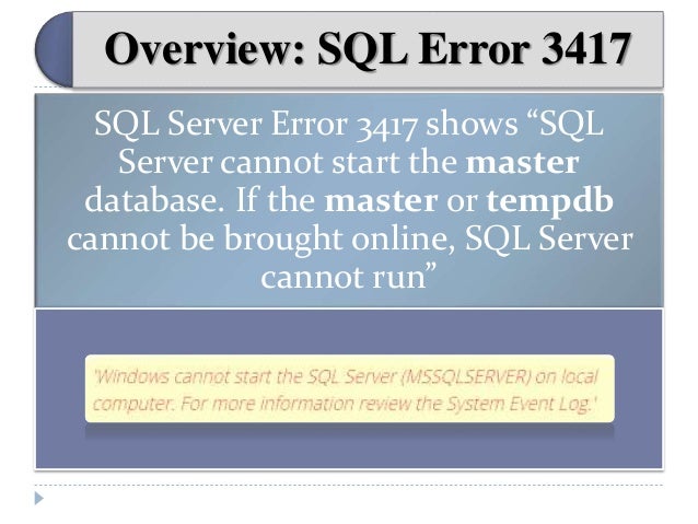 Microsoft SQL Server Error 3417: Windows Could Not Start