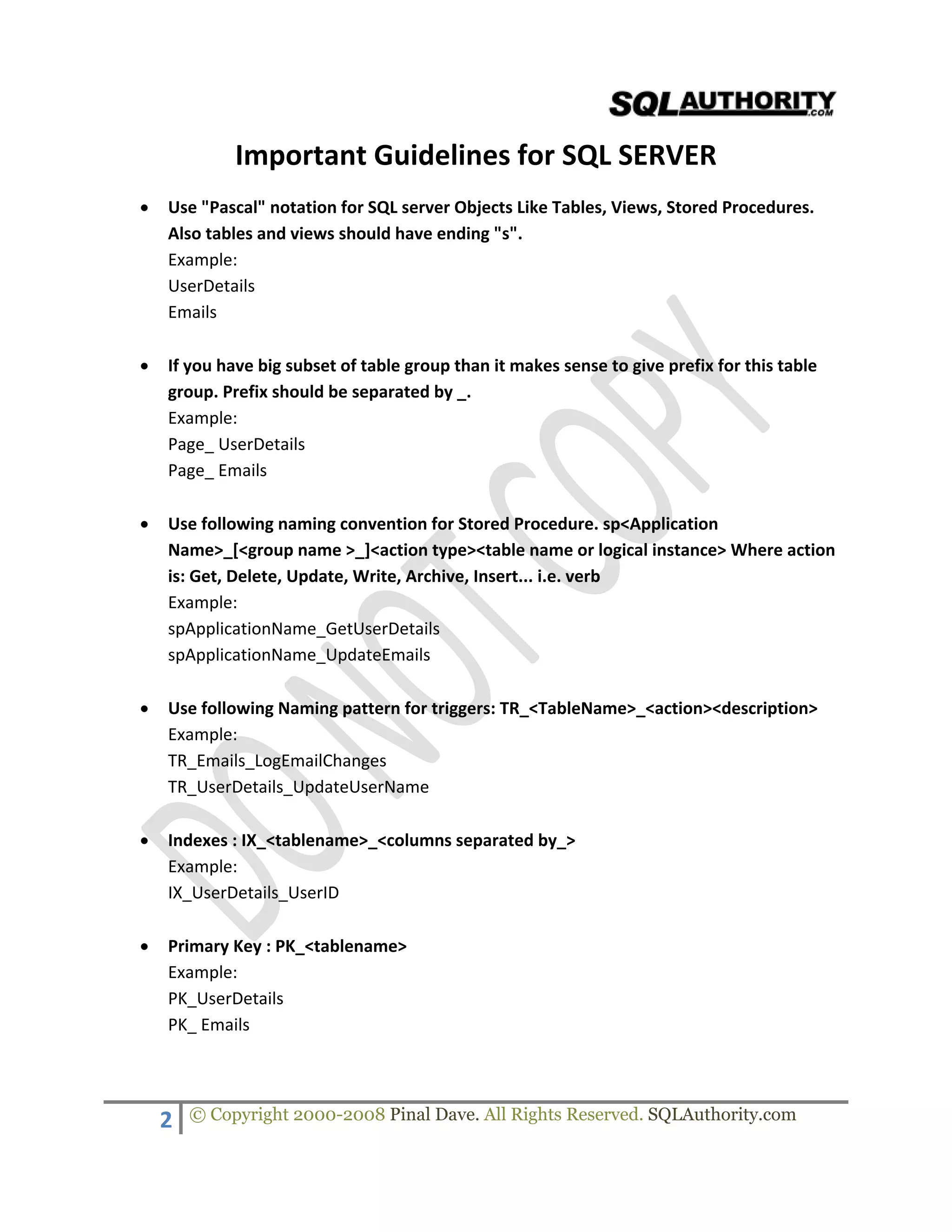 Sql server guidelines | PDF