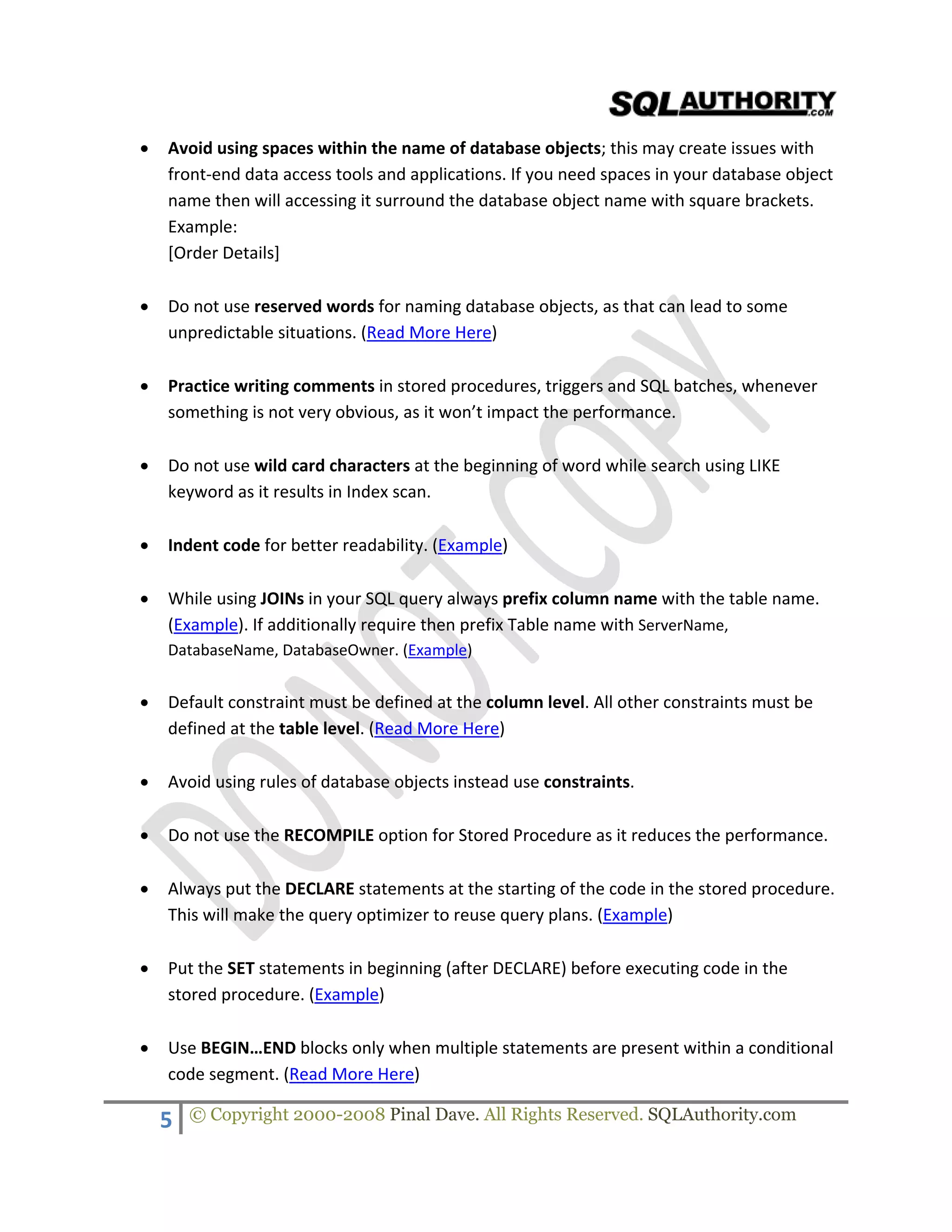 Sql server guidelines | PDF