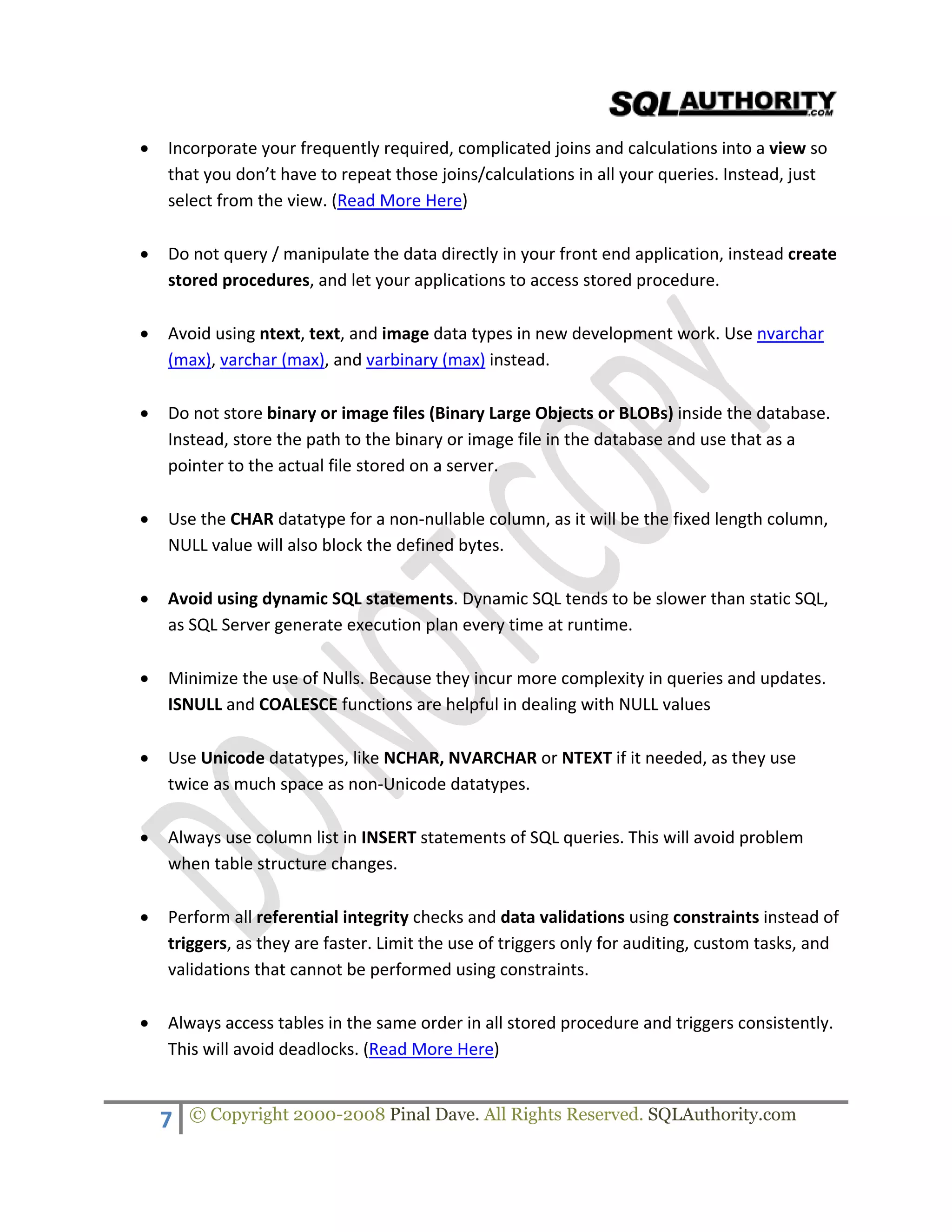 Sql server guidelines | PDF