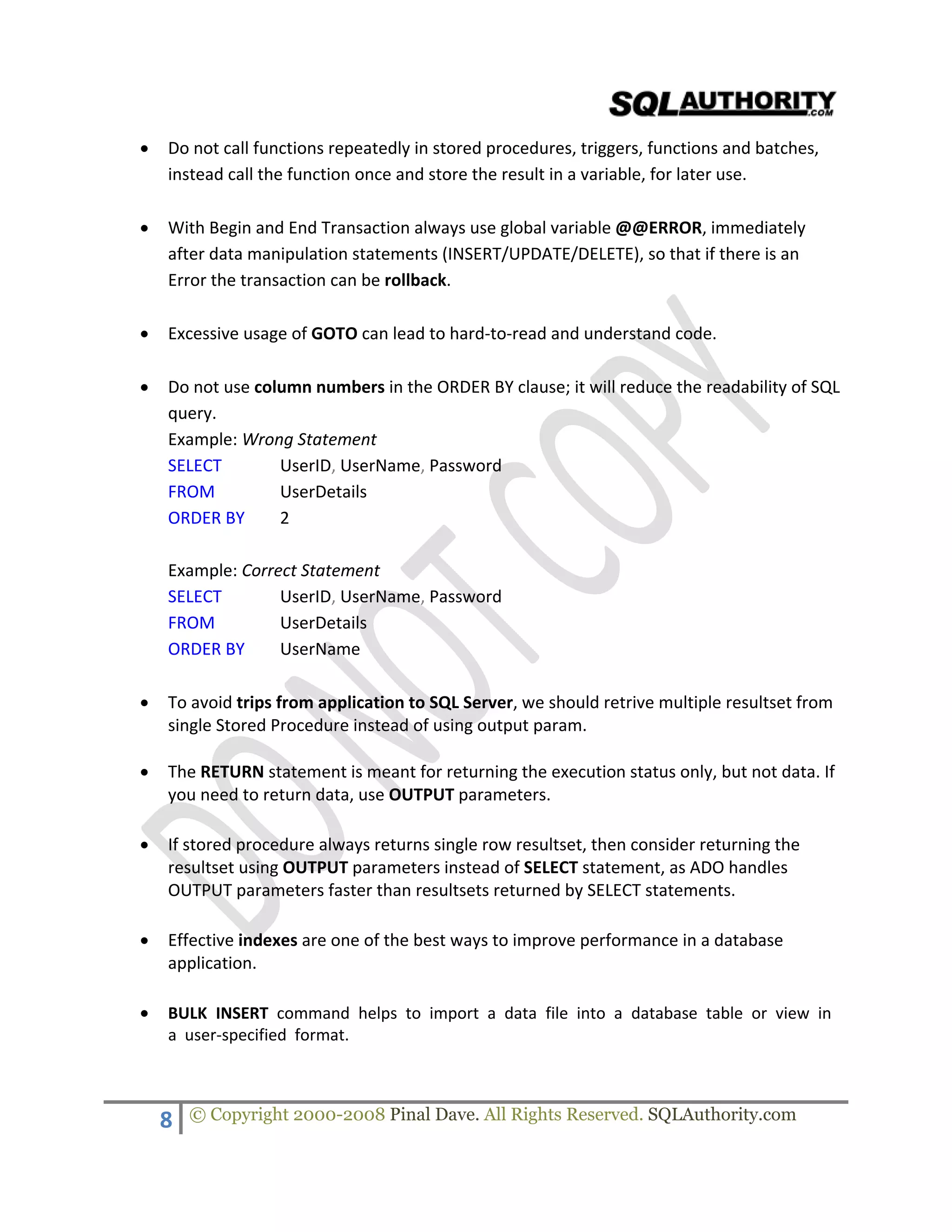 Sql server guidelines | PDF