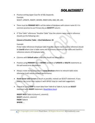 Sql server guidelines | PDF