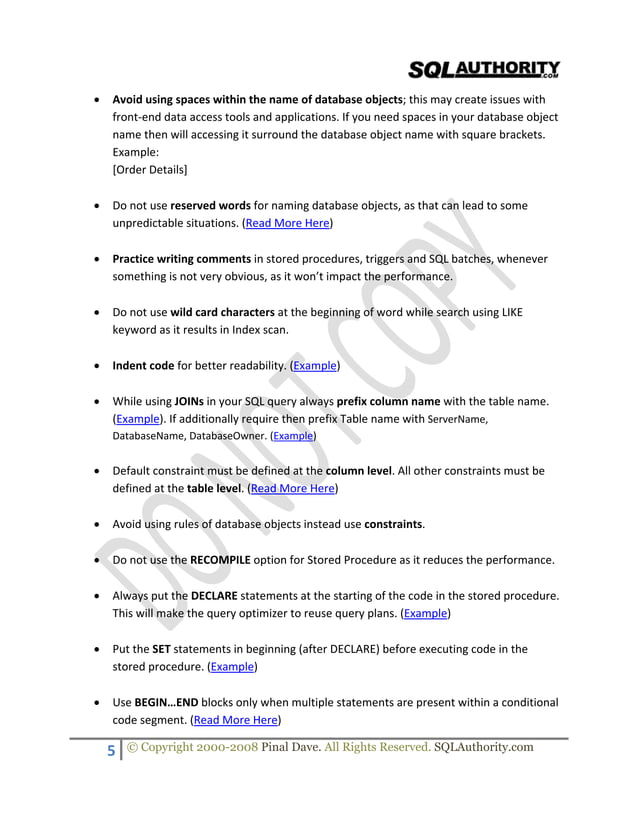 Sql server guidelines | PDF