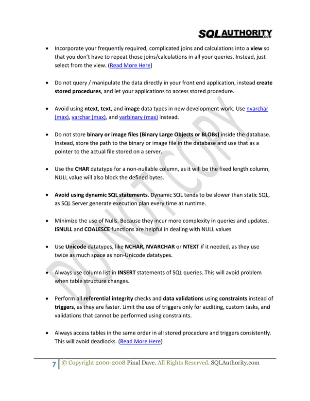 Sql server guidelines | PDF