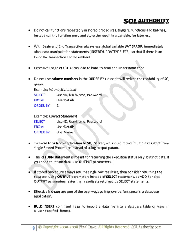 Sql server guidelines | PDF