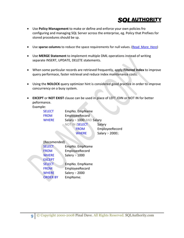 Sql server guidelines | PDF