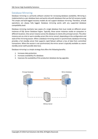 SQL Server High Availability Solutions (Pros & Cons) | PDF