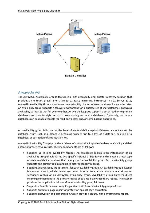 SQL Server High Availability Solutions (Pros & Cons) | PDF