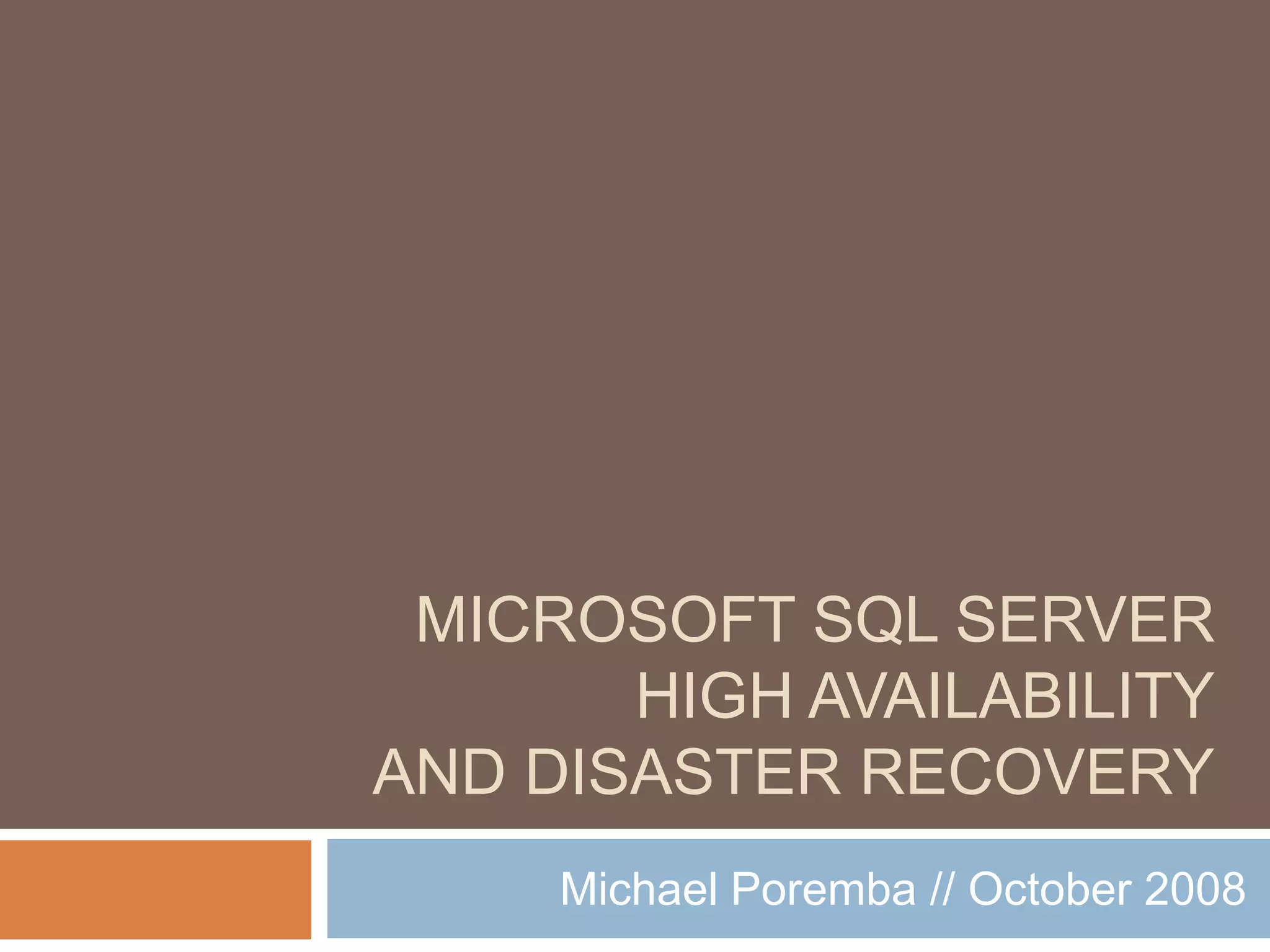 SQL Server High Availability and Disaster Recovery | PPTX | Databases ...