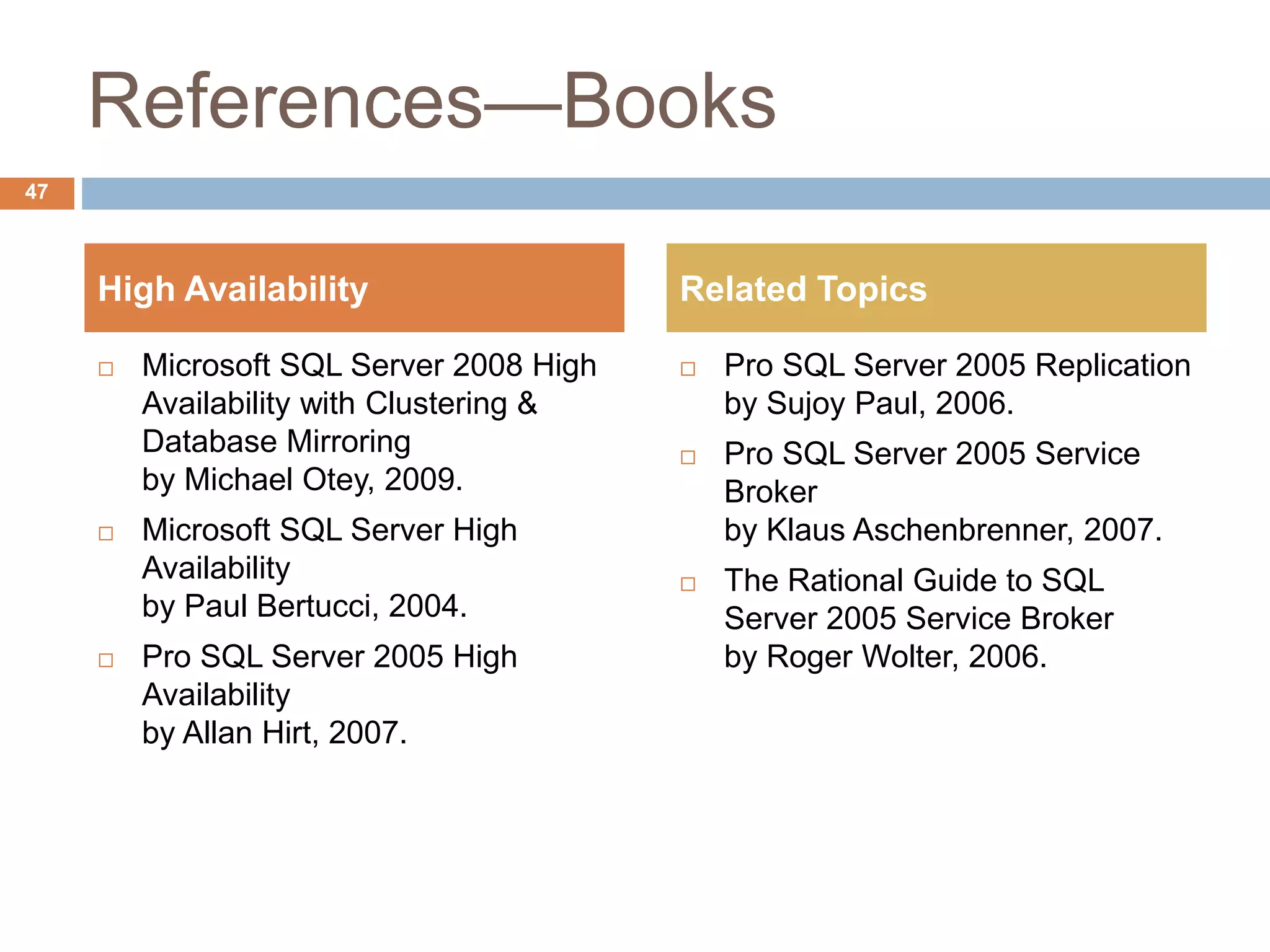SQL Server High Availability and Disaster Recovery | PPTX | Databases | Computer Software and ...