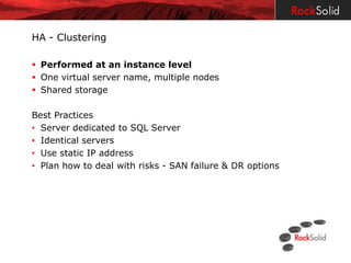Sql Server High Availability & DR Technologies | PPTX | Databases ...