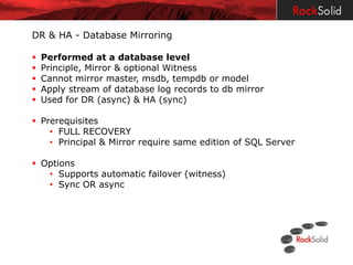 Sql Server High Availability & DR Technologies | PPTX | Databases | Computer Software and ...
