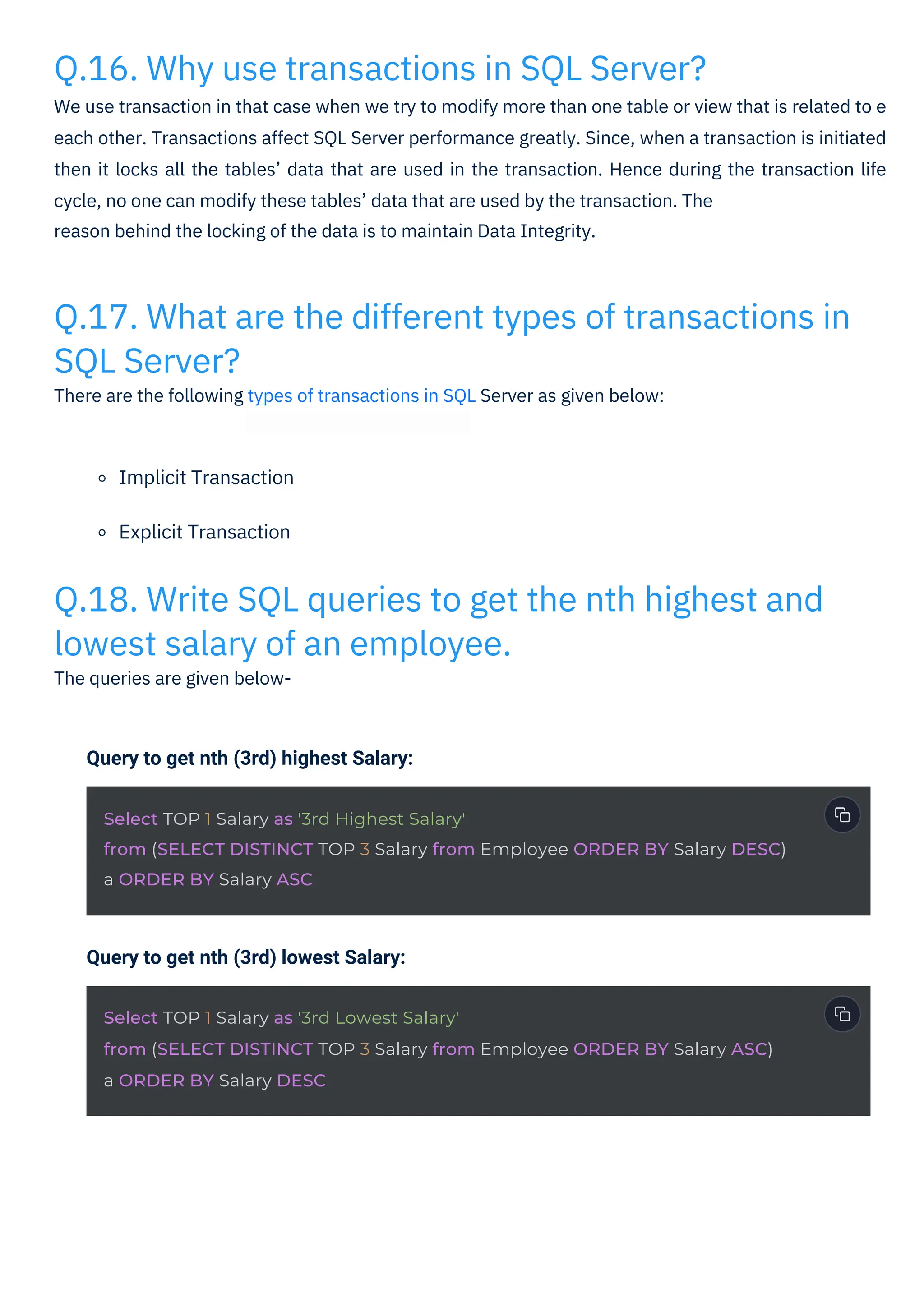 SQL Server Interview Questions PDF By ScholarHat | PDF