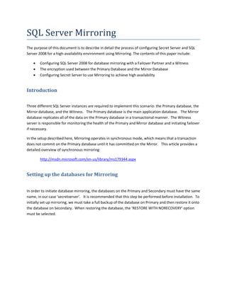 Sql server mirroring | PDF