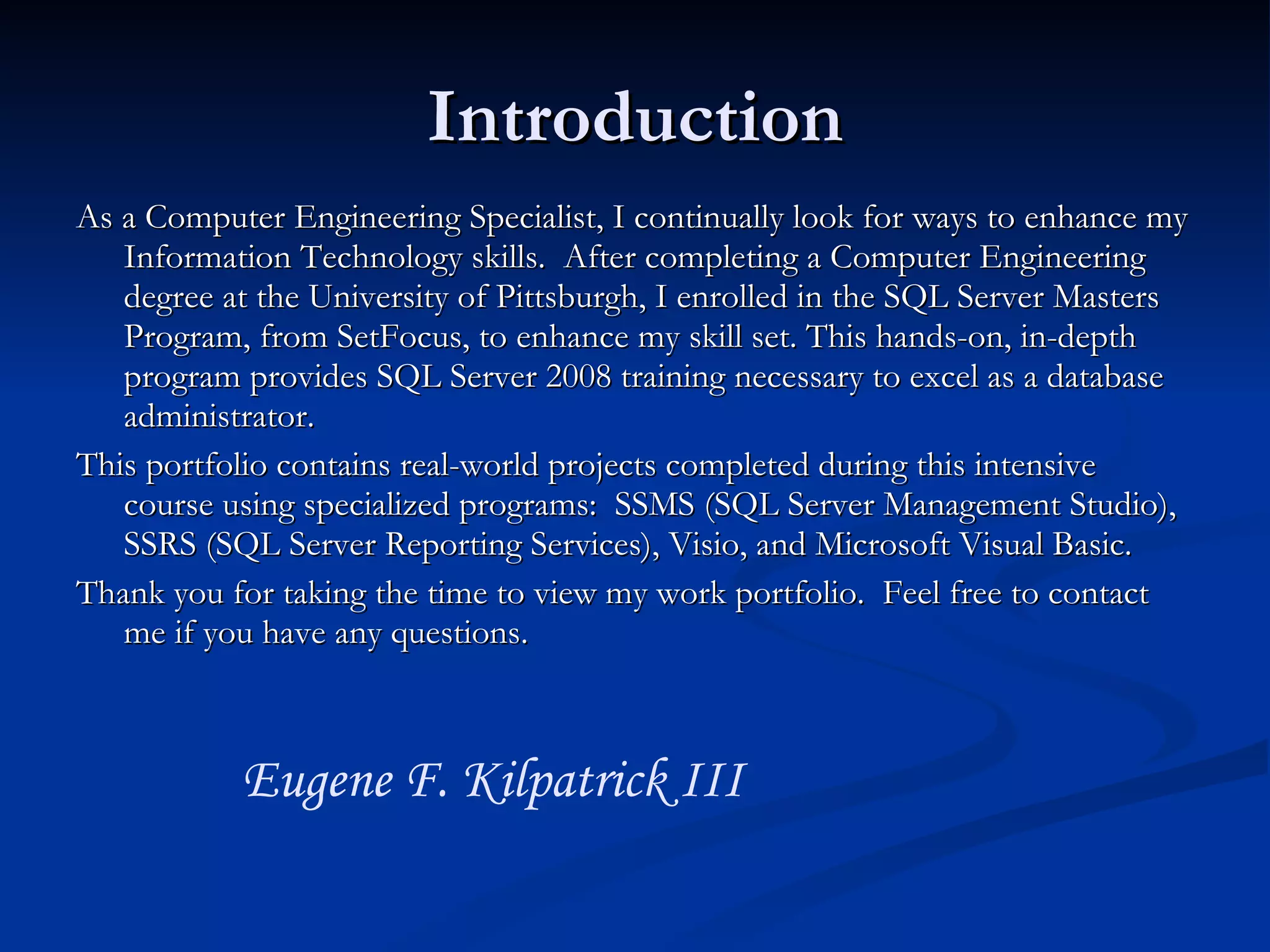 Sql Server 2008 Portfolio | PPT | Databases | Computer Software and Applications