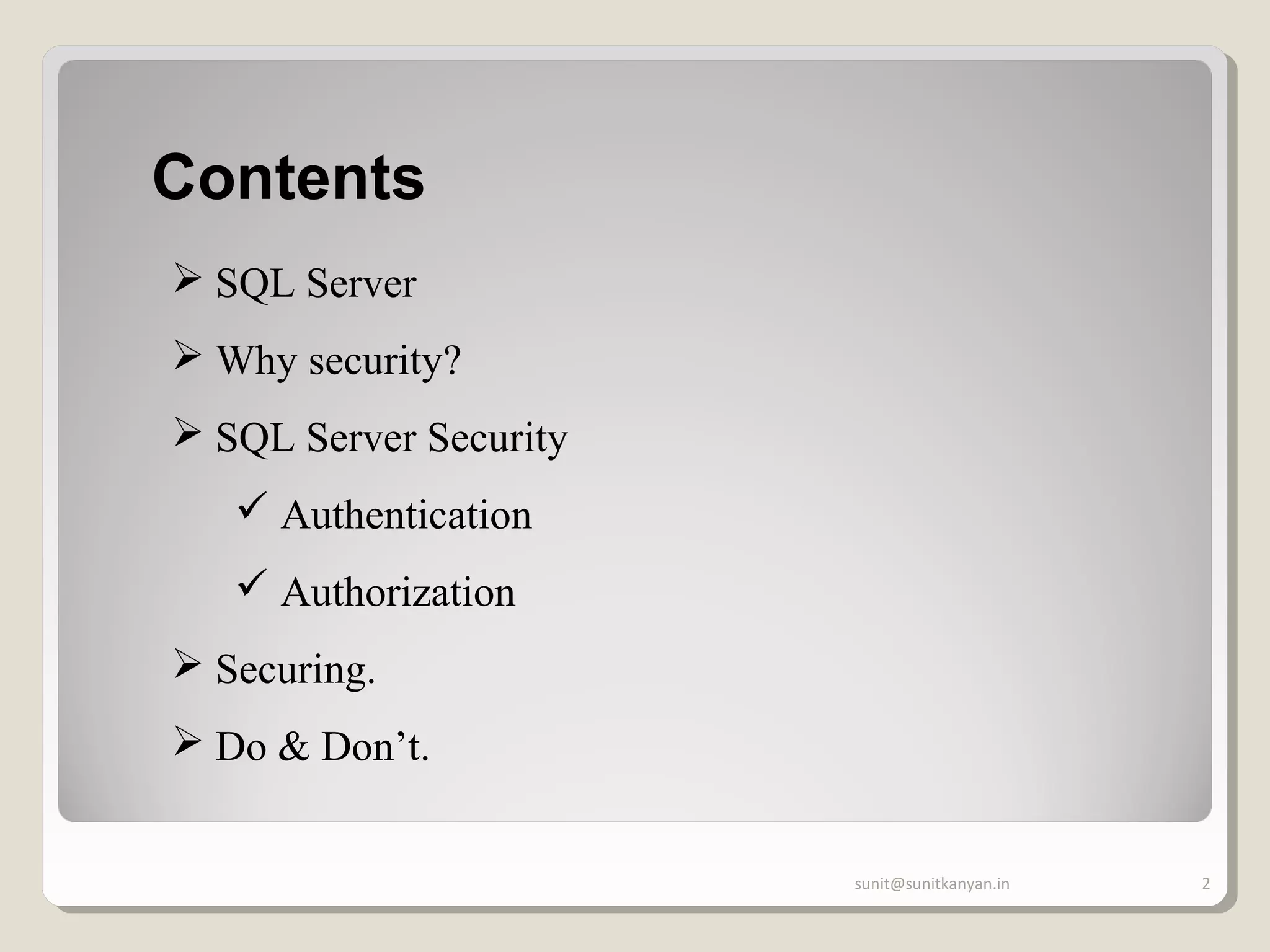 SQL Server Security | PPT | Databases | Computer Software and Applications