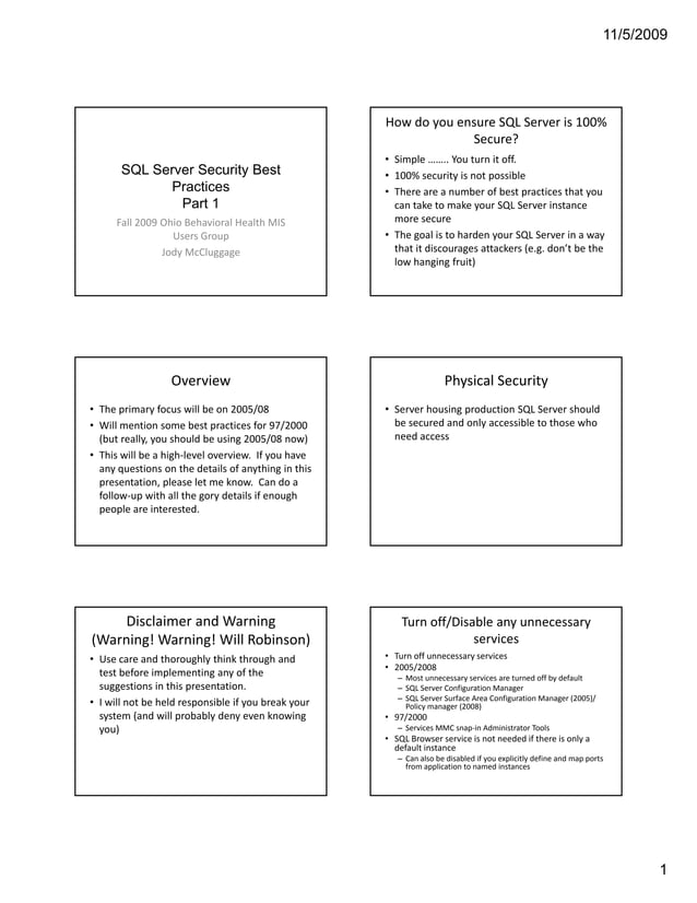 Sql Server Security Best Practices | PDF