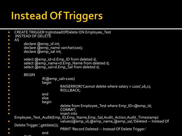 Sql server ___________session_20(ddl triggers) | PPT