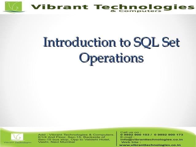 SQL- Introduction to SQL Set Operations | PPT | Databases | Computer Software and Applications