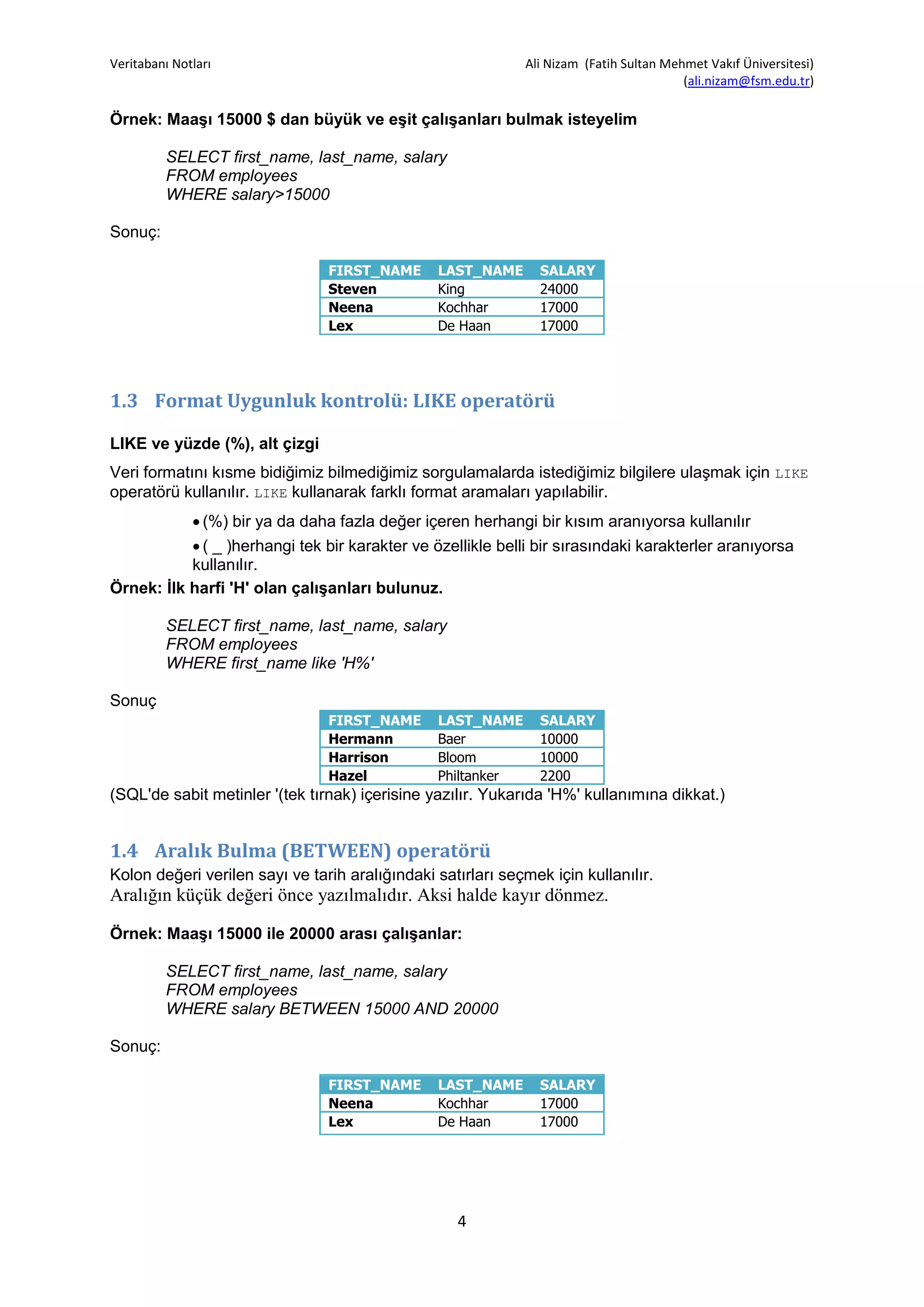 Sql sorgu işlemi (4) | PDF