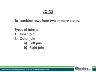 Sql statements , functions & joins | PPT