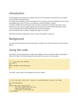 Backup your tables to SQL Azure using SQL Stretch | DOCX