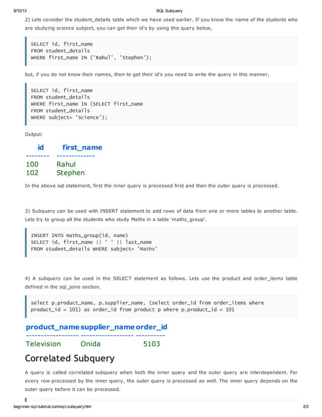 Sql subquery | PDF
