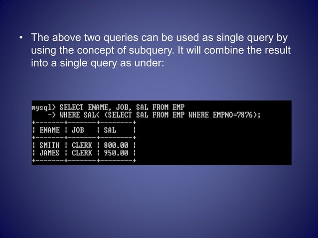 Sql subquery | PPTX | Databases | Computer Software and Applications
