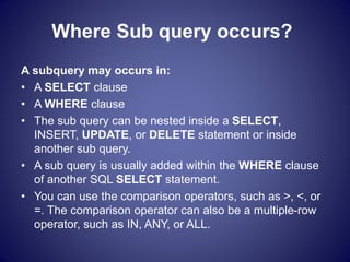 Sql subquery | PPT