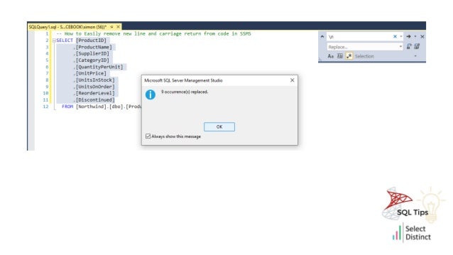 Sql Tips Remove Carriage Returns In Ssms Ppt