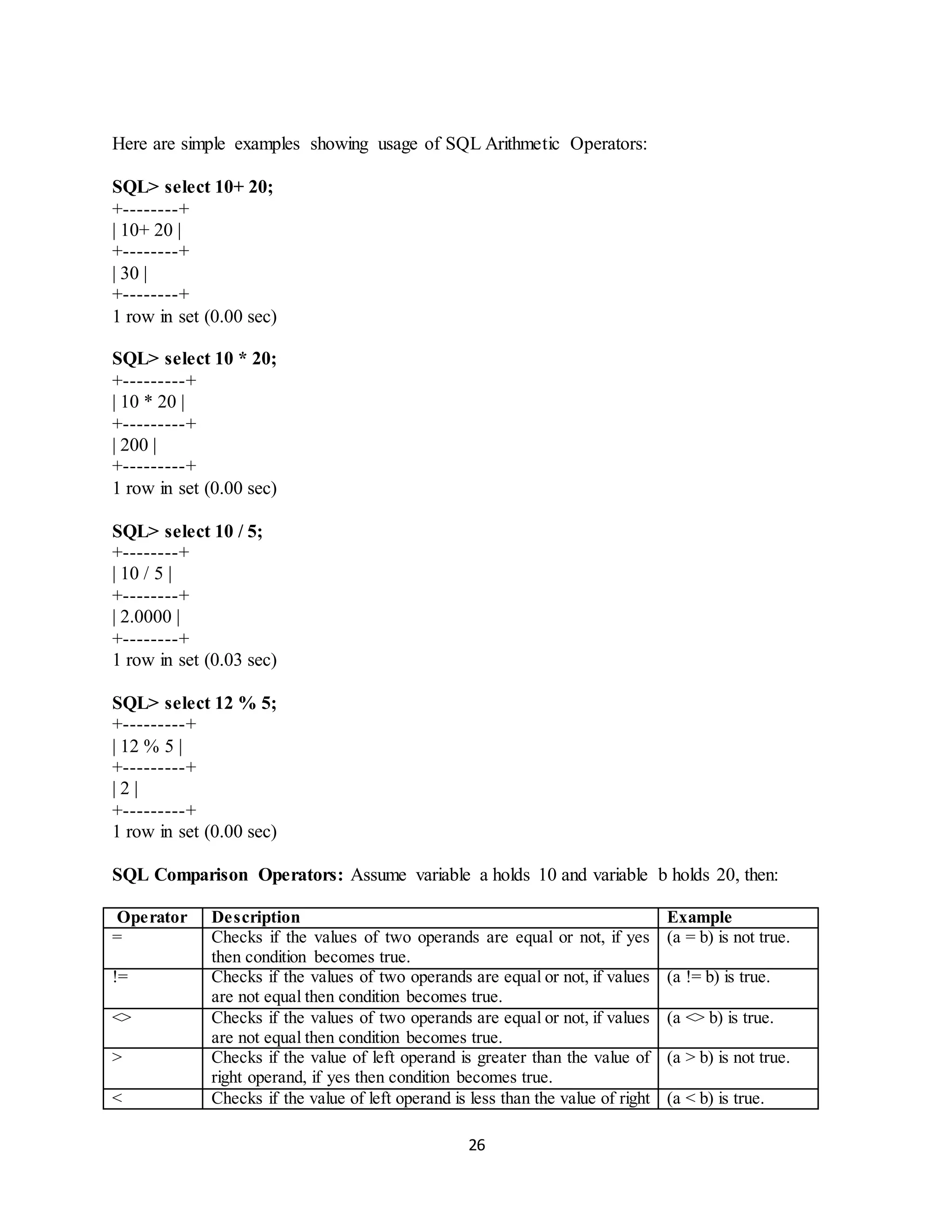 SQL Tutorial for BCA-2 | DOCX