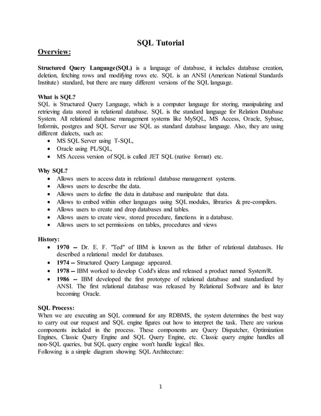 SQL Tutorial for BCA-2 | PDF