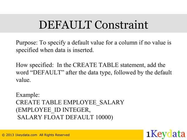 SQL Tutorial - Table Constraints | PPT